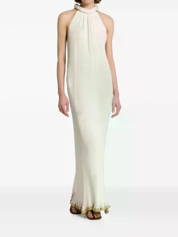 Alberta Ferretti Pleated Halterneck Maxi Dress - Neutrals