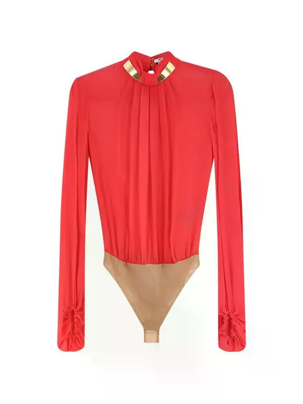 Elisabetta Franchi Gold-tone Hardware Pleated Bodysuit - Red