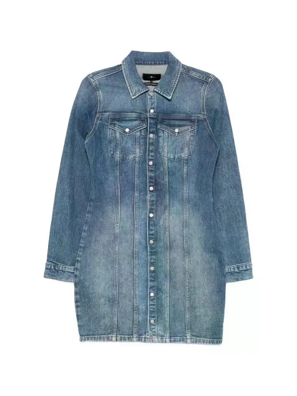 7 For All Mankind Long-sleeve Button-up Mini Dress - Blue