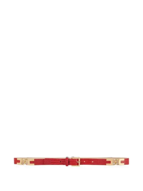 Elisabetta Franchi Leather Belt With Lizard Print - Red
