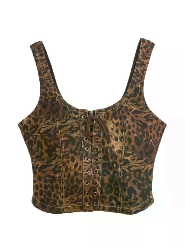 Juicy Couture Lace-up Leopard-print Corset - Brown