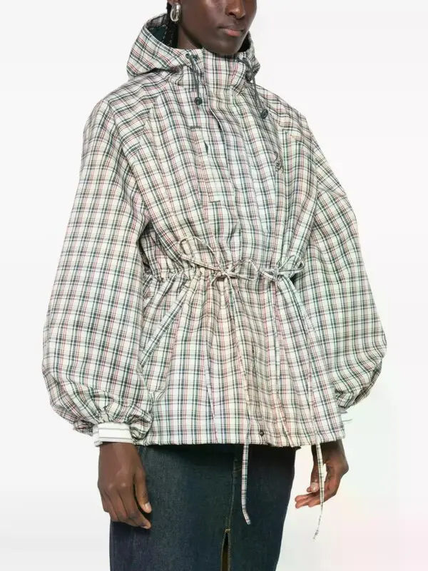 DAMSON MADDER Liu Check Drawstring Raincoat - Neutrals