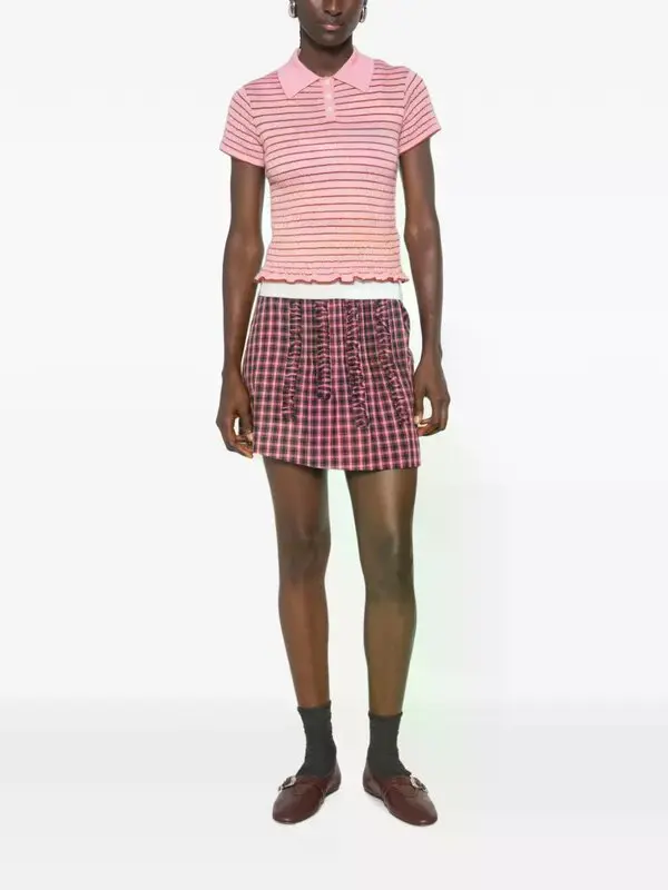 DAMSON MADDER Glinda Ruffled Checked Mini Skirt - Pink