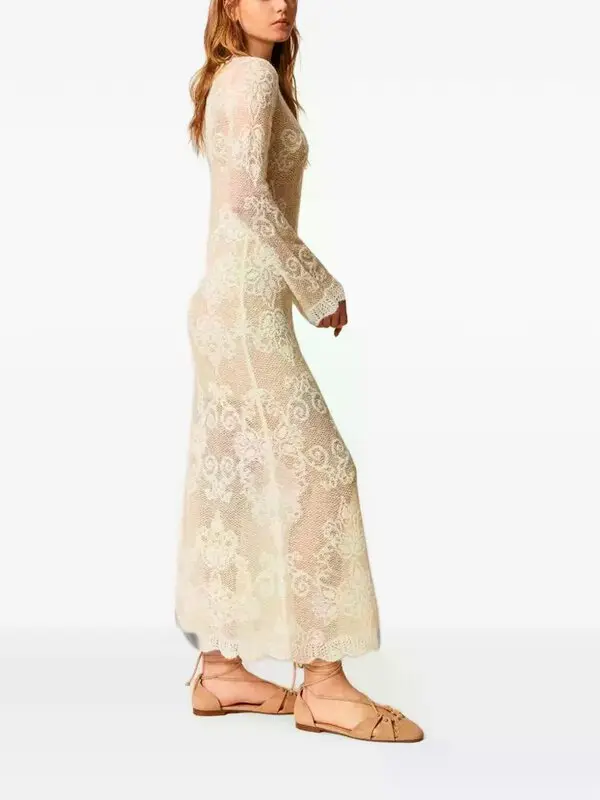 TWINSET Lace-knit Long-sleeve Midi Dress