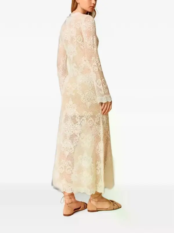 TWINSET Lace-knit Long-sleeve Midi Dress