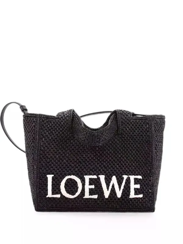 Loewe Paula's Ibiza Logo Convertible Raffia Mini Tote Bag - Black