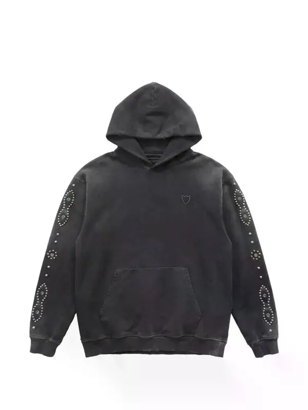 HTC LOS ANGELES Moustache Studded Distressed Hoodie - Black