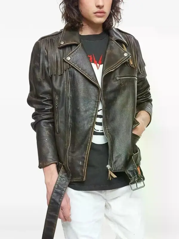 HTC LOS ANGELES Mick Fringe-detail Leather Jacket