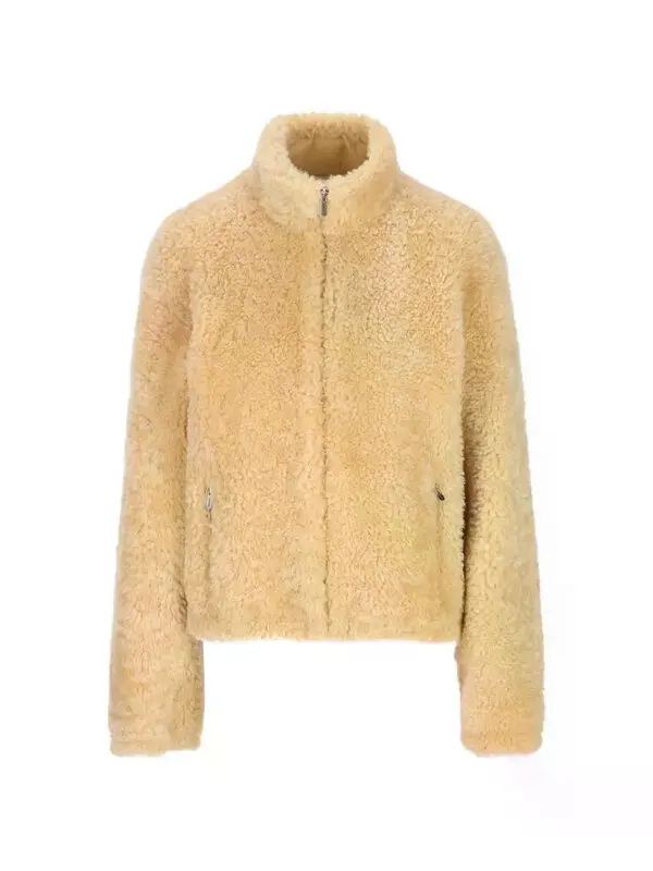 Miu Miu Shearling Zip-up Jacket - Neutrals