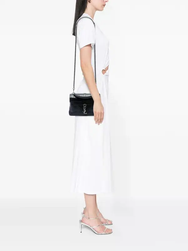 Saint Laurent 2016 Medium Croc Embossed Leather Monogram College Satchel - Black