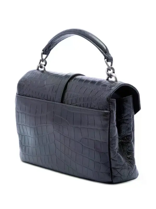 Saint Laurent 2016 Medium Croc Embossed Leather Monogram College Satchel - Black
