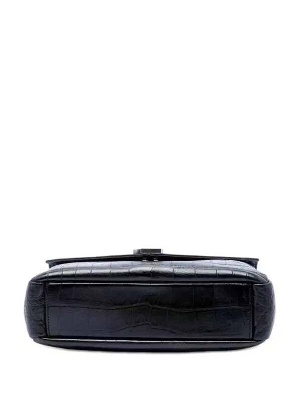 Saint Laurent 2016 Medium Croc Embossed Leather Monogram College Satchel - Black
