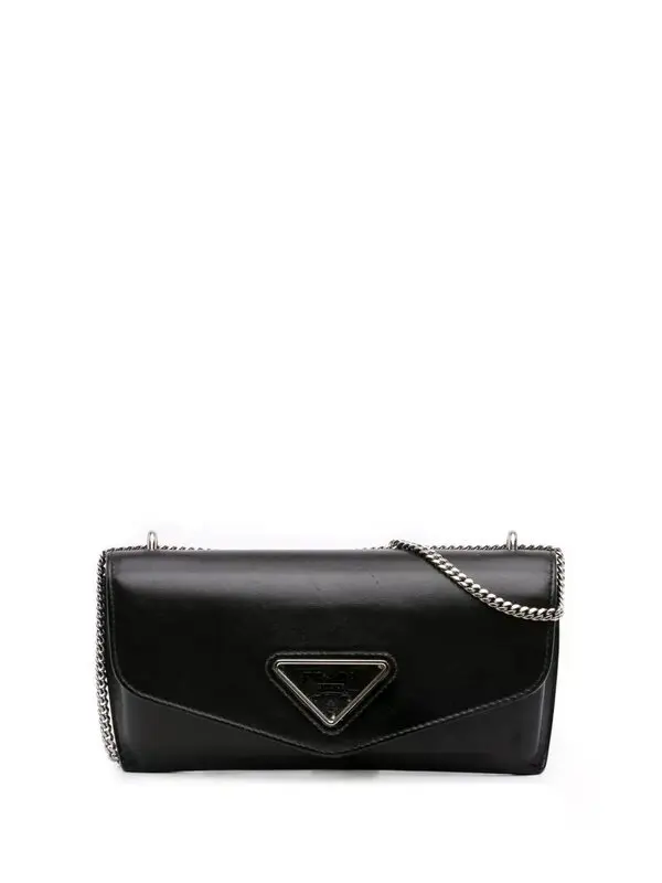 Prada 2013-2026 Calfskin Envelope Clutch With Chain Crossbody Bag - Black