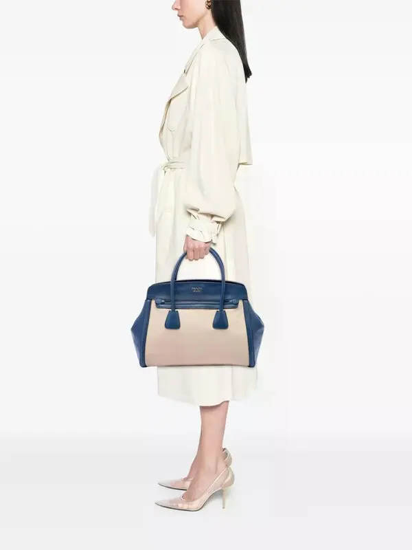 Prada 2013-2026 Saffiano Cuir Trimmed Canapa Satchel - Blue