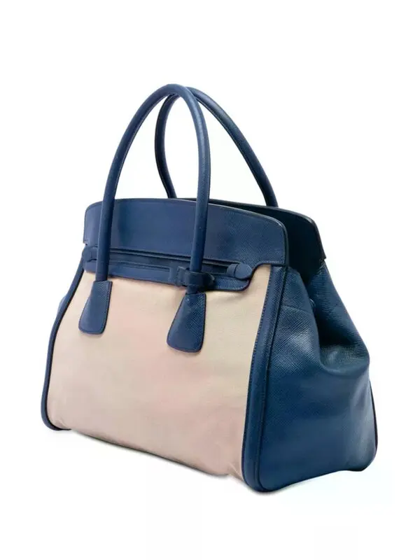 Prada Saffiano Cuir Trimmed Canapa Satchel