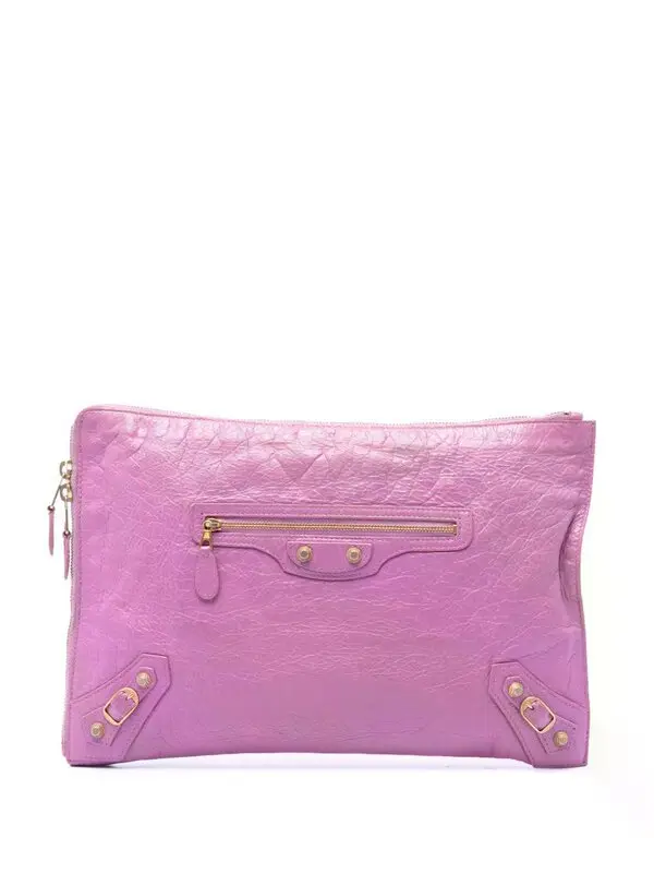 Balenciaga 2015 Lambskin Motocross Giant 12 Zip Around Flat Clutch Bag - Pink
