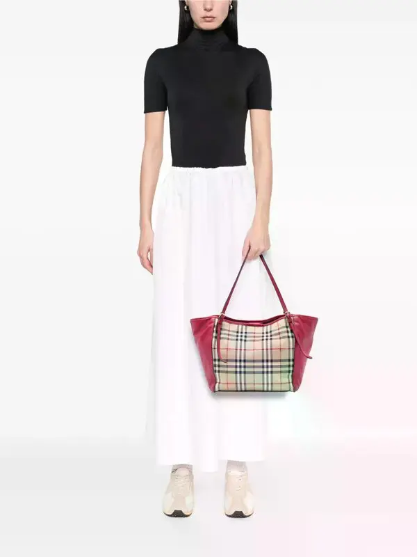 Burberry 2000-2017 Small Haymarket Check Canvas And Leather Canterbury Tote Bag - Red