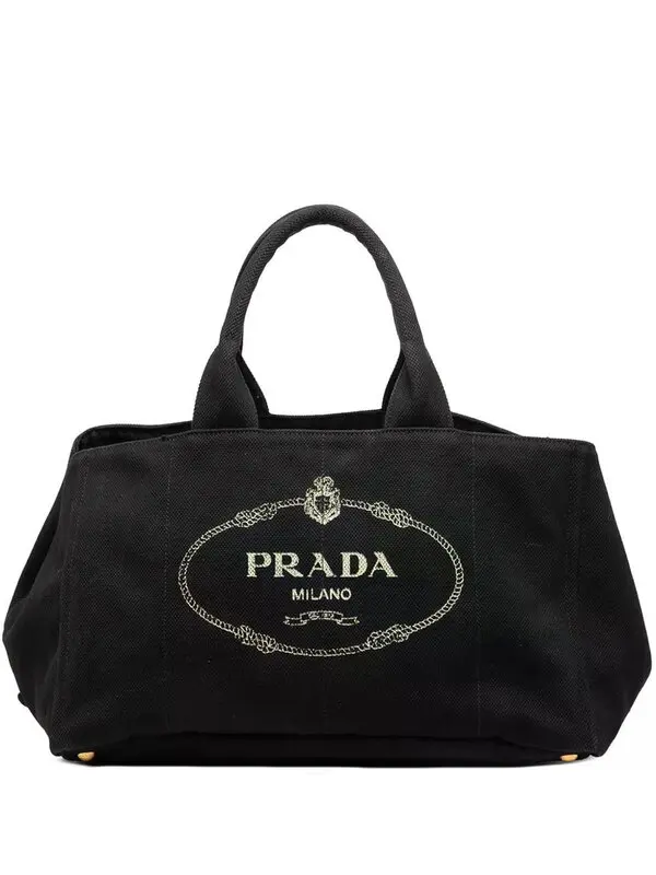 Prada 2013-2026 Large Canvas Canapa Logo Tote Satchel - Black