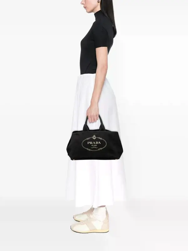 Prada 2013-2026 Large Canvas Canapa Logo Tote Satchel - Black