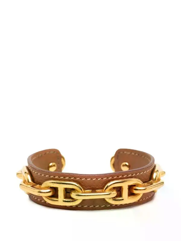 Hermès 2000-2026 Leather And Gold Plated Chaine D Ancre Cuff Bracelet Costume Bracelet - Brown