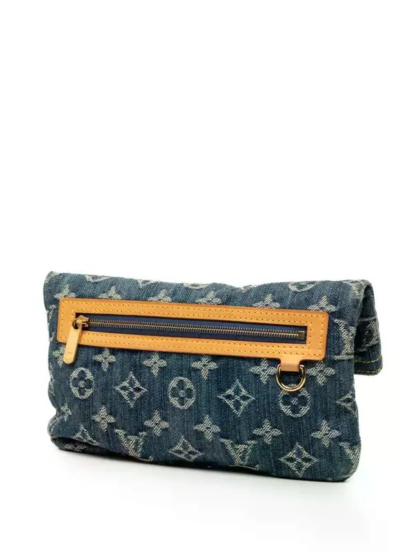 LOUIS VUITTON 2006 Monogram Denim Pochette Plate Clutch Bag - Blue