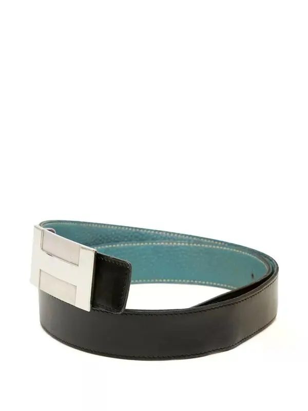 Hermès 2007 Box Calf And Togo H Plate Reversible Belt - Blue