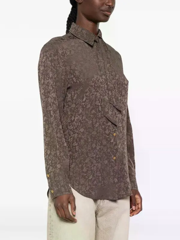 Alberta Ferretti Floral-jacquard Pussy-bow Shirt - Grey