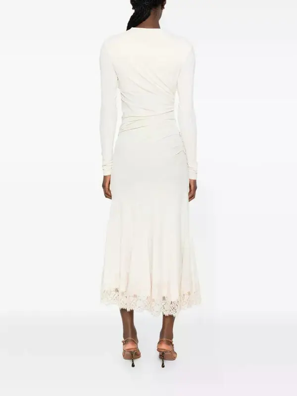 Alberta Ferretti Lace-trim Ruched Midi Dress
