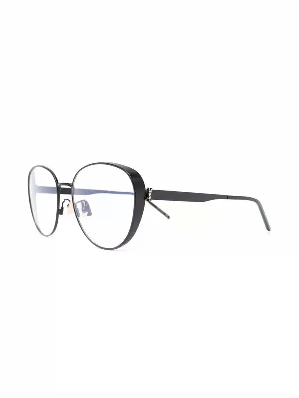 Saint Laurent Polished-effect Round-frame Glasses - Black