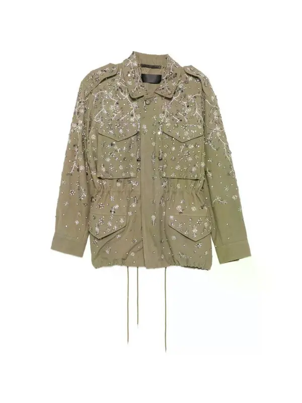 NOUVELLE VAGUE Crystal-embellished Zip-up Cotton Jacket - Green