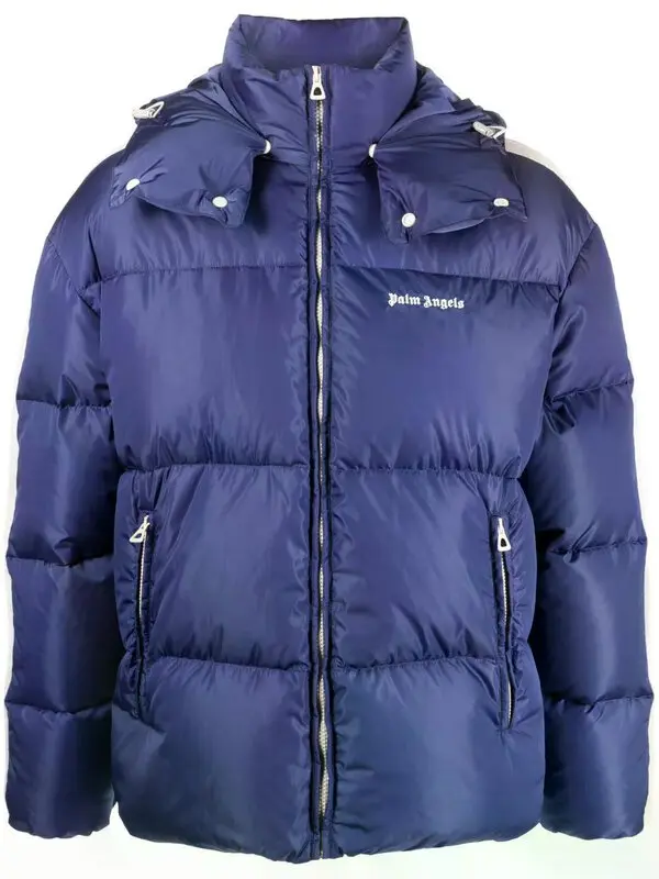 Palm Angels Logo-print Hooded Track Down Jacket - Blue