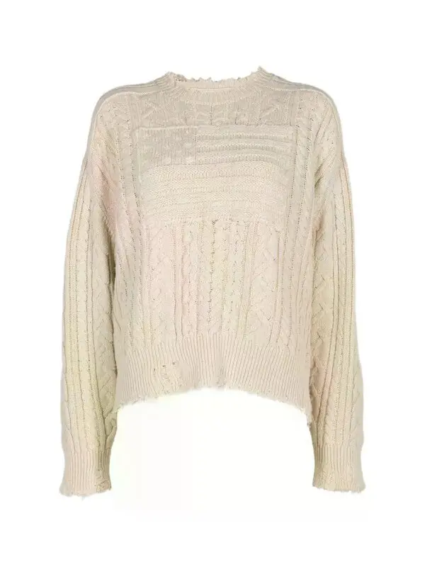 Denimist Distressed Cable-knit Sweater - Neutrals