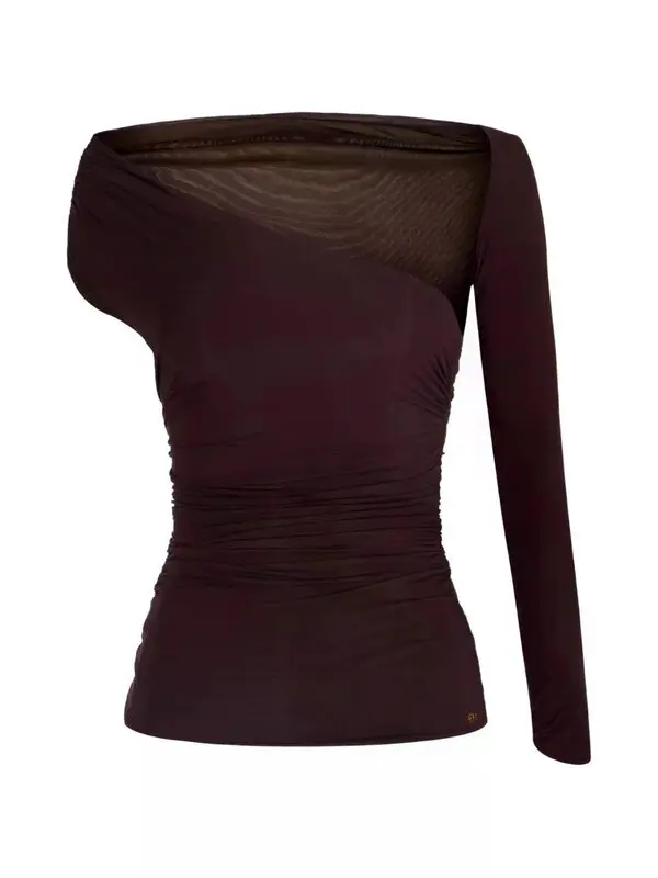 Elisabetta Franchi Asymmetric Ruched Top - Brown