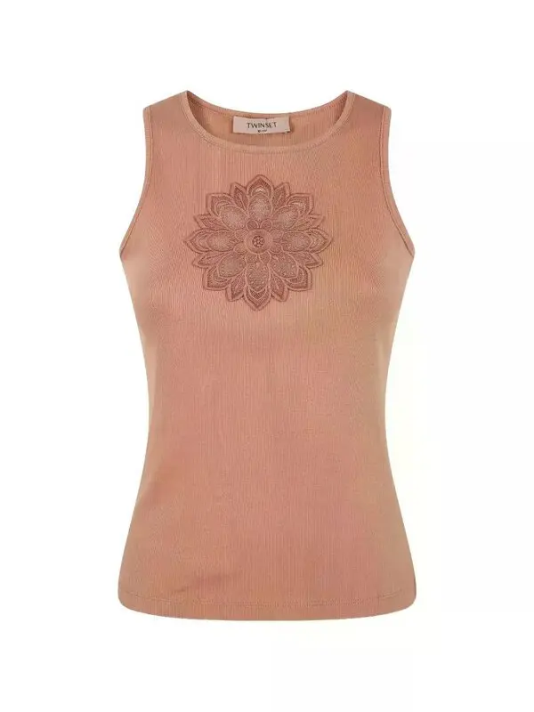 TWINSET Lace-appliqué Ribbed Top - Brown
