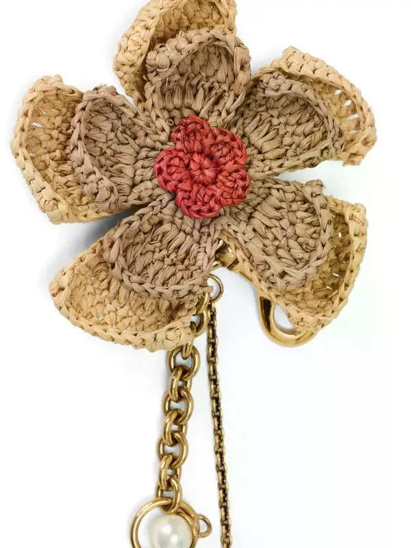 Chloé Crochet Flower Charm Bag Accessory With Faux Pearl And Feather Pendant
