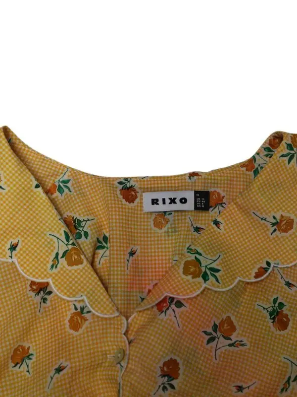 Rixo Gingham Floral-print Blouse
