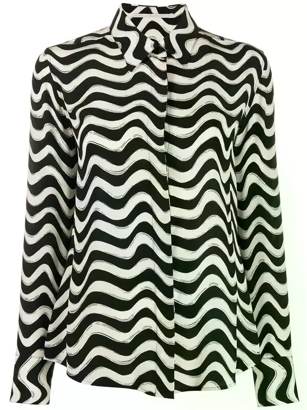 Stella McCartney Wave-print Long-sleeve Shirt - Black