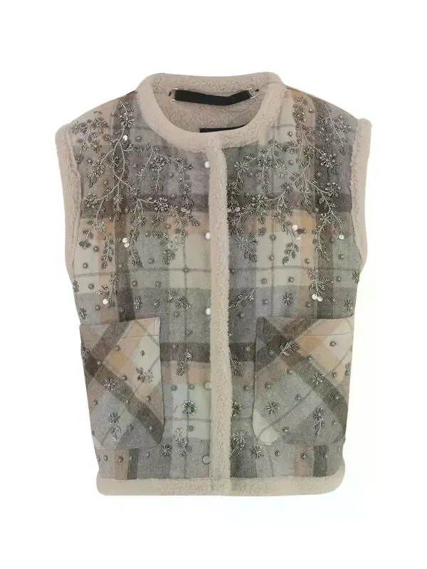Stella McCartney Check-pattern Floral-embroidered Vest - Neutrals