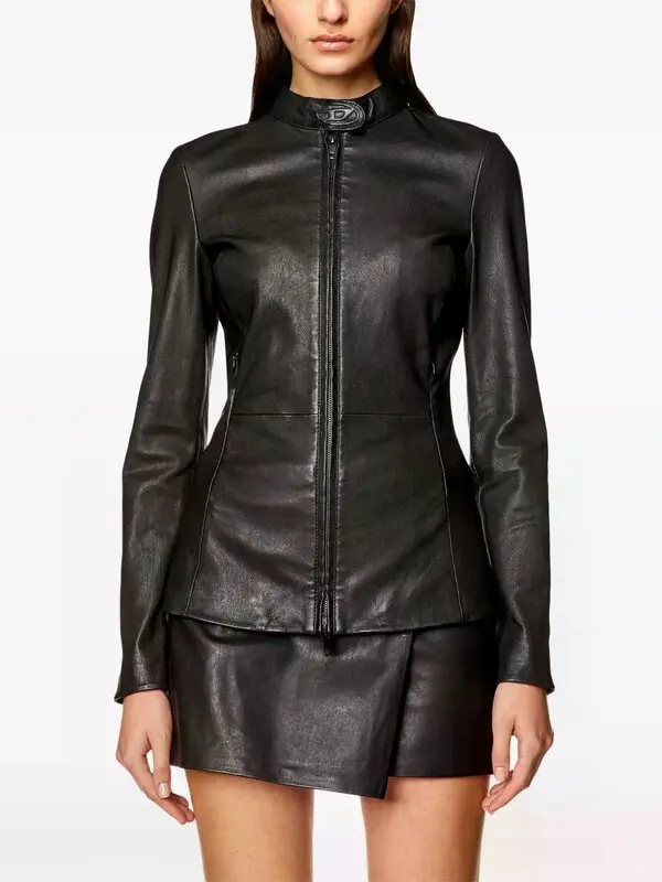 DIESEL® Sheepskin Leather Jacket With Logo Patch