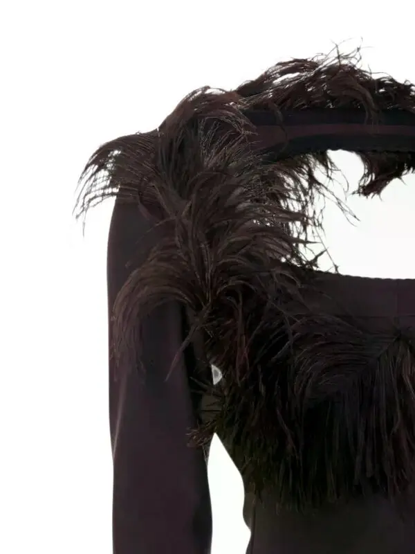 Attico Feather-trim Open-back Maxi Dress - Brown