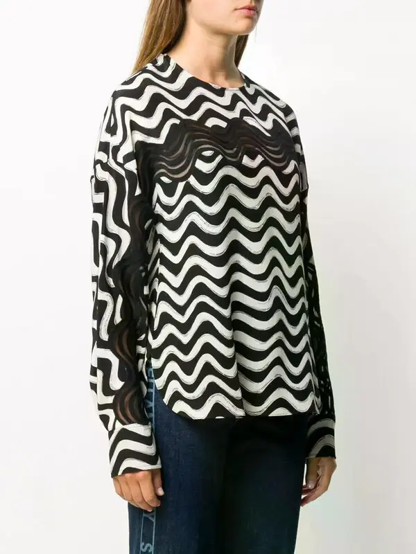 Stella McCartney Draped Sleeves Wave Print Blouse
