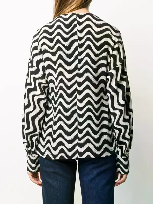 Stella McCartney Draped Sleeves Wave Print Blouse