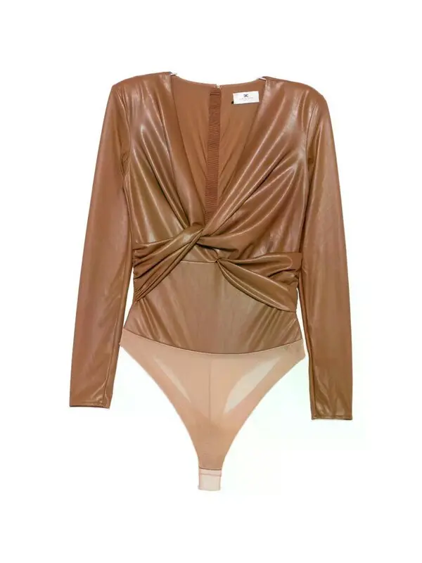 Elisabetta Franchi Twist-detail V-neck Bodysuit - Brown
