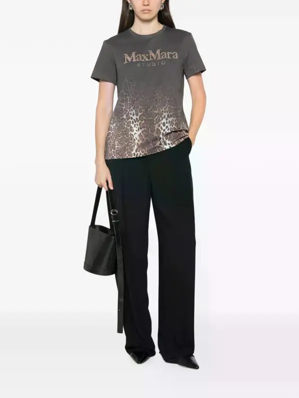 Max Mara Quieto Leopard-print Rhinestone-logo T-shirt - Grey