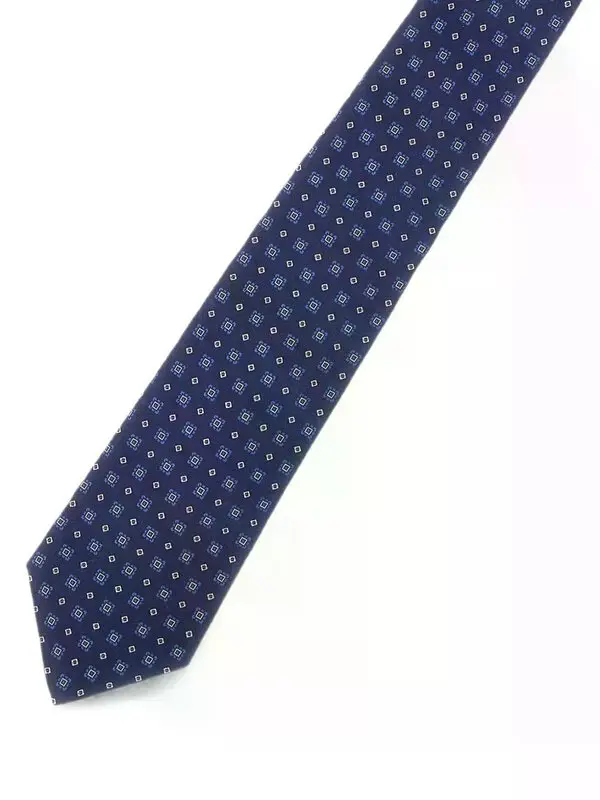 Kiton Micro-geometric Silk Tie - Blue