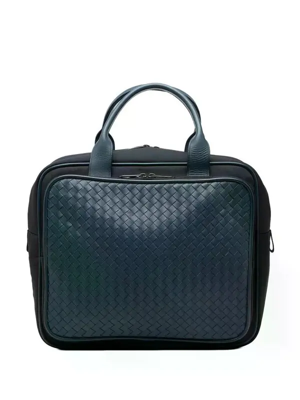 Bottega Veneta 2012-2026 Bicolor Nappa Intrecciato Trimmed Canvas Business Bag - Blue
