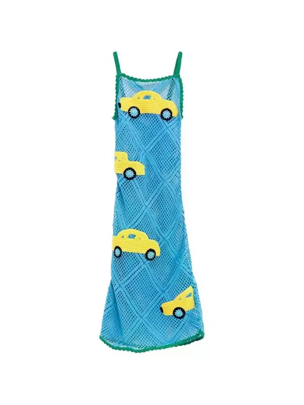 JW Anderson Crochet-knit Car-patch Midi Dress - Blue