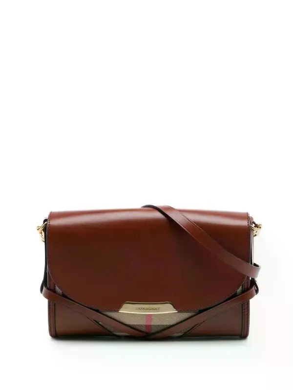 Burberry 2000-2017 Leather And House Check Canvas Bridle Abbott Crossbody Bag - Brown