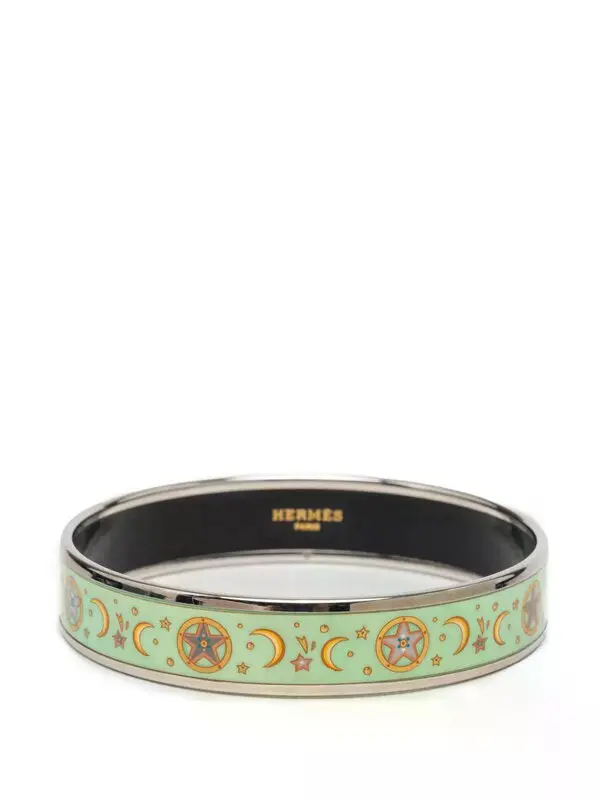 Hermès 1990-2010 Narrow Enamel Moon And Stars Bangle 70 Costume Bracelet - Green