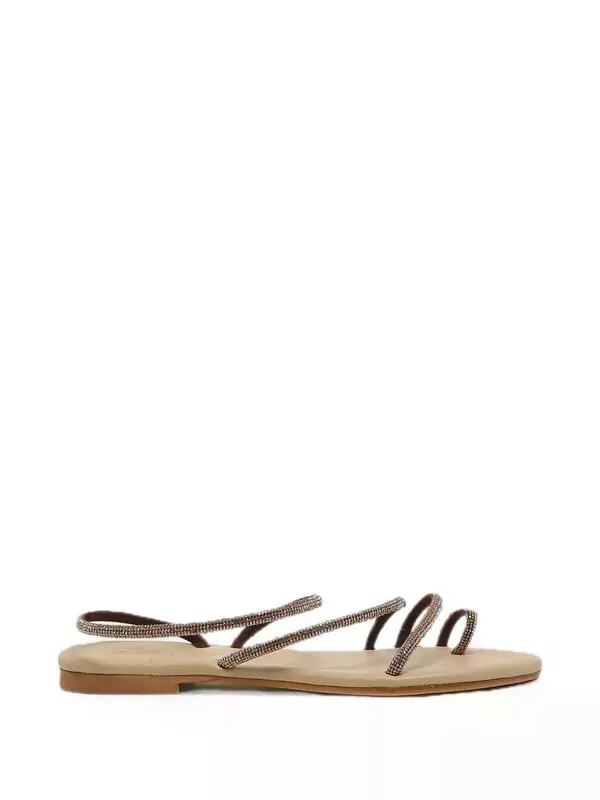 MC2 SAINT BARTH Ring Strass-embellished Wrap-around Flat Sandals - Neutrals